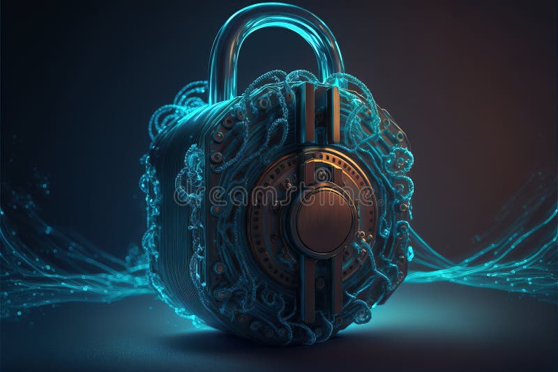 A Blue Lock with a Chain on it and a Key on the Side of it Stock ...