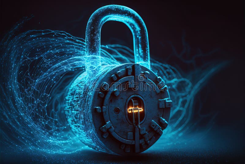 A Blue Lock with a Glowing Light Inside of it on a Black Background ...