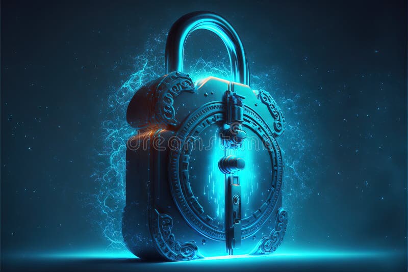 A Blue Lock with a Key on it in the Middle of a Blue Background with a ...