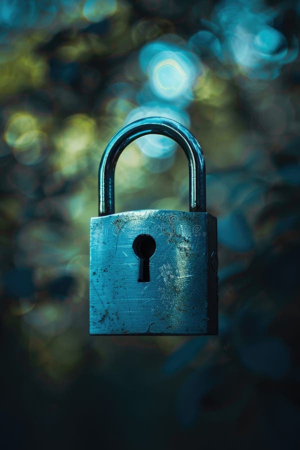 Blue Lock with a Keyhole is Suspended in Midair Stock Image - Image of ...