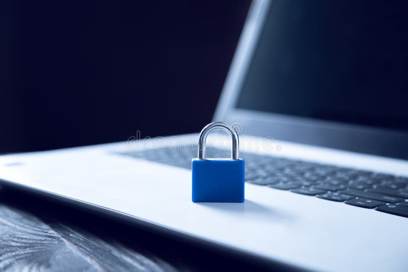 Blue Lock on the Laptop on the Desk. Stock Photo - Image of keyboard ...