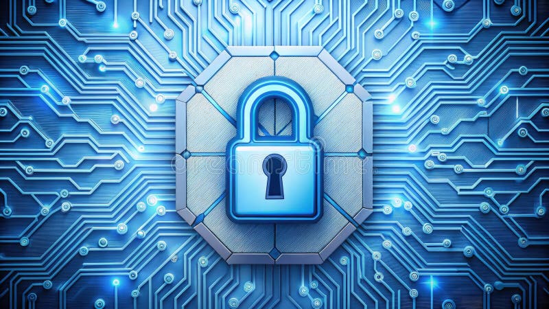 Blue Lock Symbol with Circuit Lines on White Hexagonal Design ...