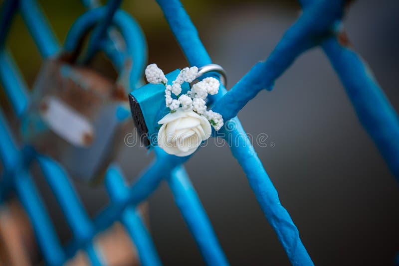 Blue lock wedding stock photo. Image of retro, heart - 277424552