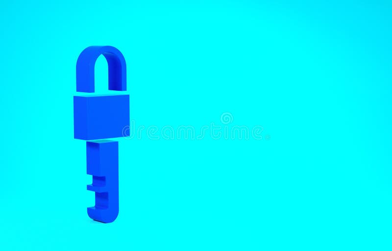 Blue Locked Key Icon Isolated on Blue Background. Minimalism Concept ...