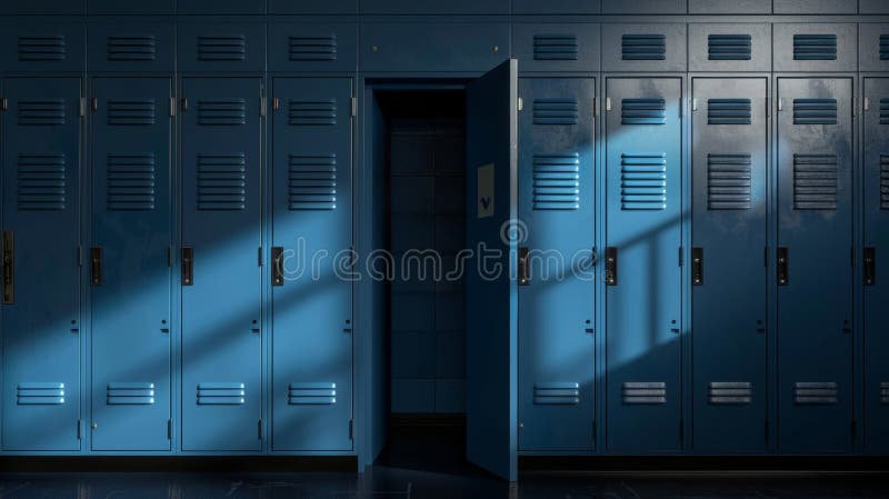 Blue Locker Room with Open Locker, Generative AI Stock Photo - Image of ...