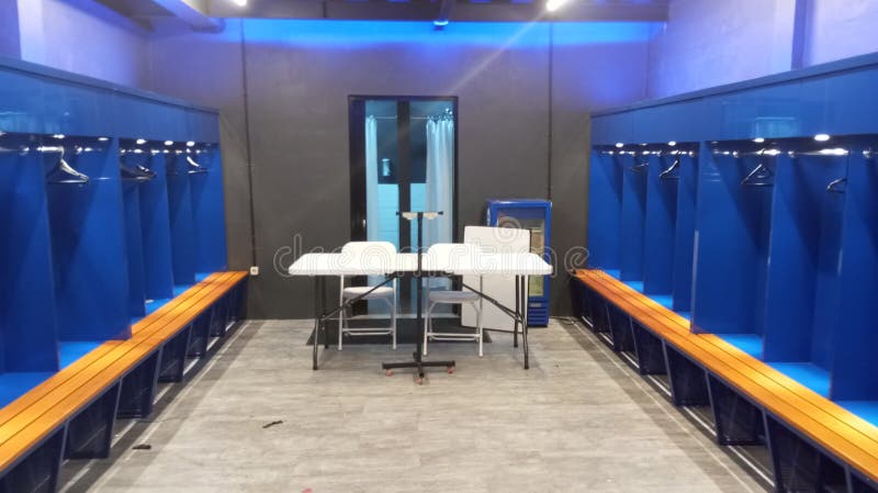 Blue Locker Room on the Stadium Stock Photo - Image of clean, stadium ...