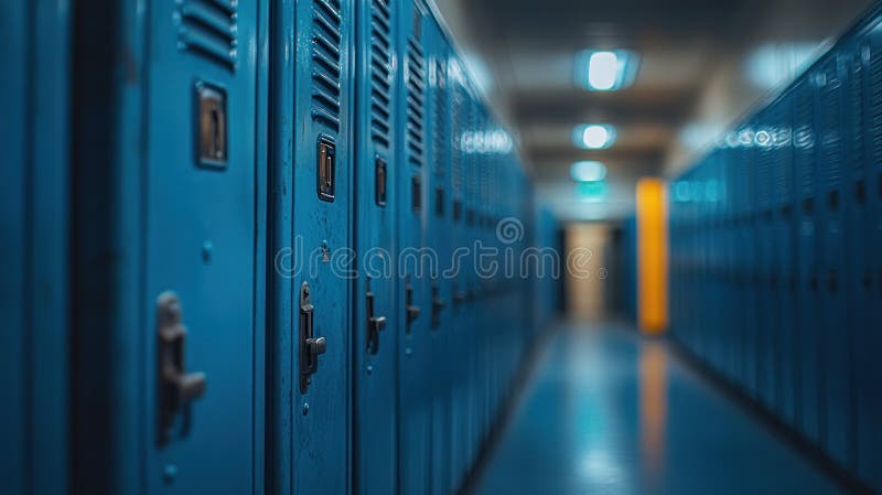 Blue Lockers Line School Hallway Exit Visible Stock Illustration ...