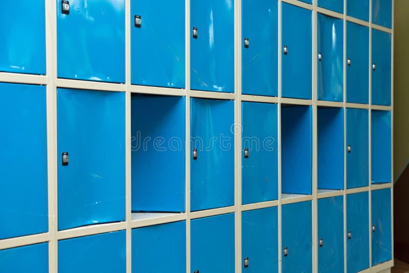 A row of blue lockers. stock photo. Image of room, number - 45893242