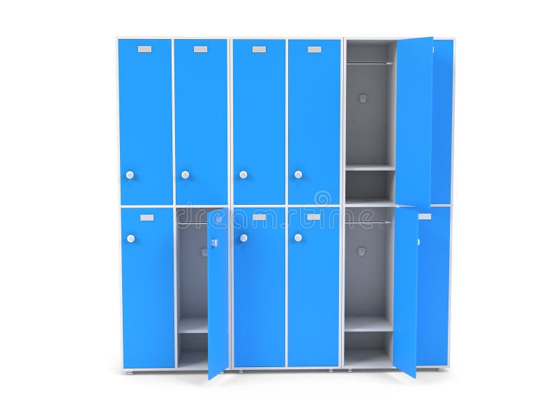 Blue Lockers. Front View. 3d Rendering Illustration Isolated Stock ...