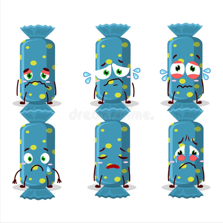 Blue Long Candy Package Cartoon Character with Sad Expression Stock ...