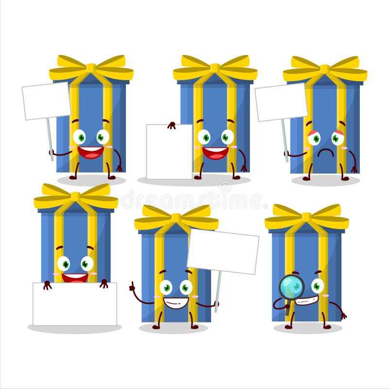 Blue Long Gift Box Cartoon Character Bring Information Board Stock ...