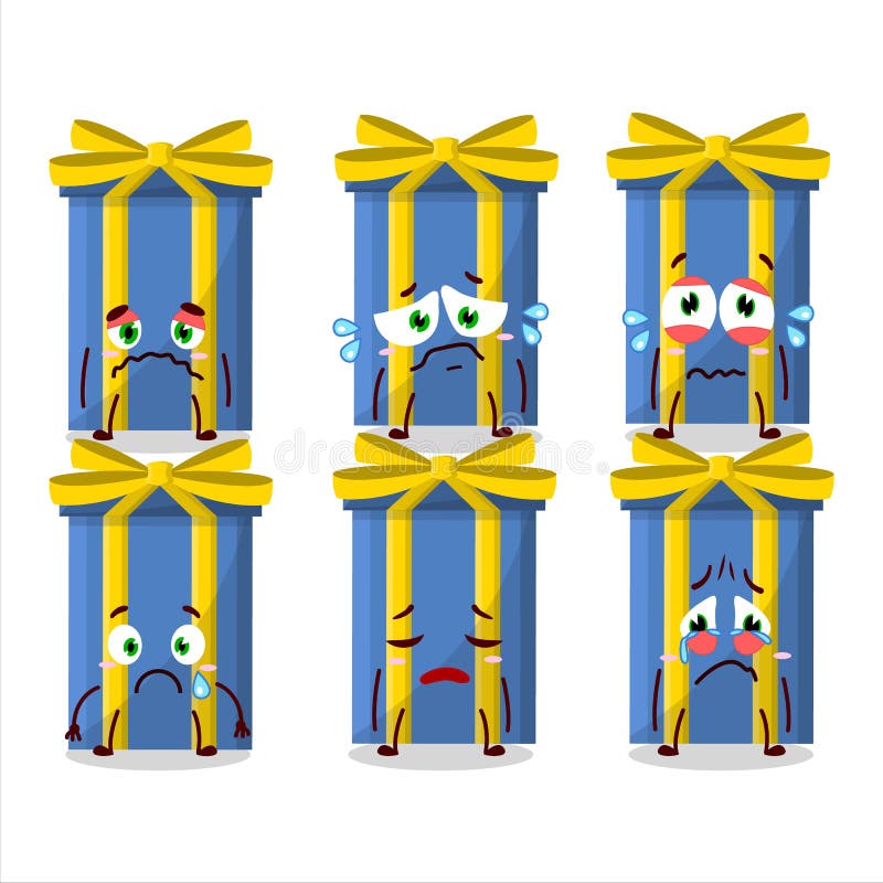 Blue Long Gift Box Cartoon Character with Sad Expression Stock Vector ...