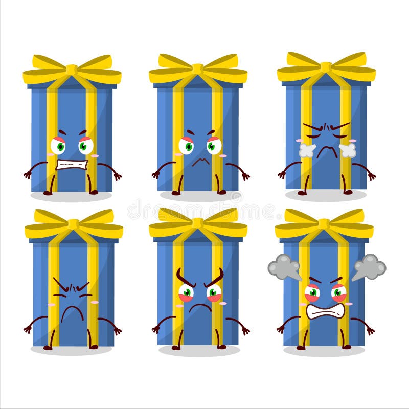 Blue Long Gift Box Cartoon Character with Various Angry Expressions ...