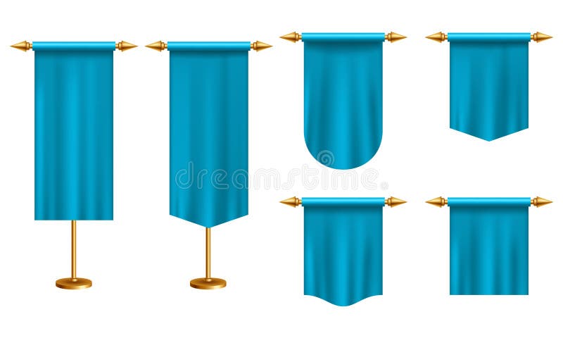 Blue Long Pennant Flags Different Shapes on Gold Stand Stock Vector ...