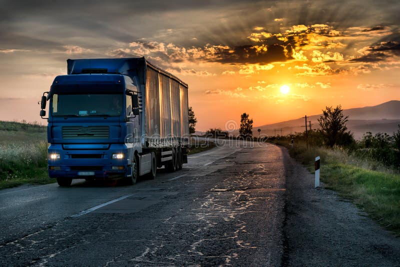 A lorry on the rural road stock photo. Image of fast - 20972916