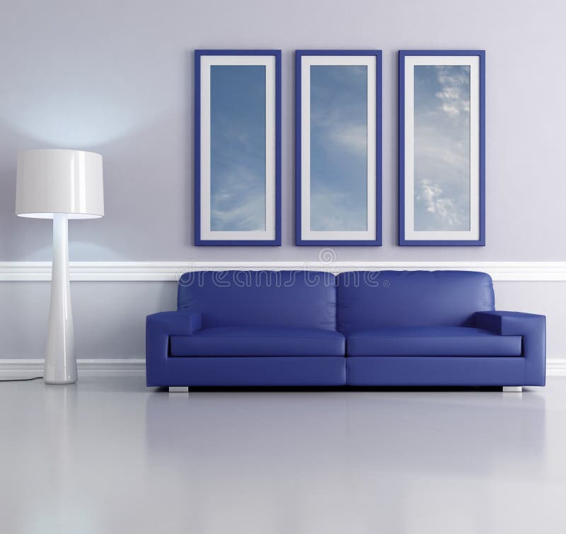 Blue lounge with lcd tv stock illustration. Illustration of wall - 17754802
