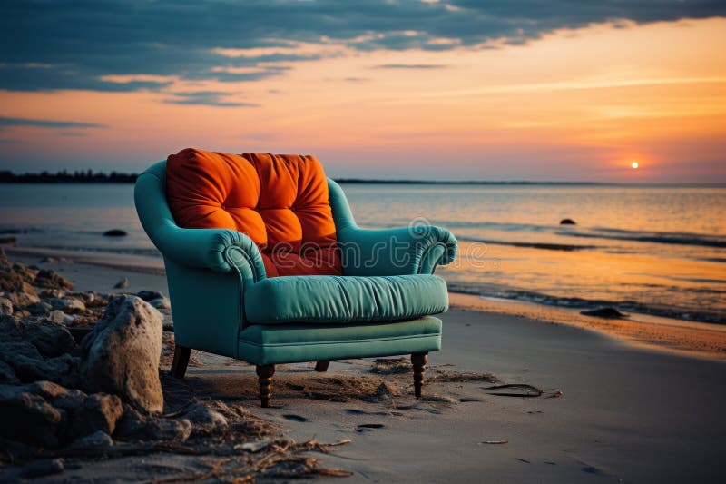 Blue Lounge Chair on the Beach at Sunset, Best Summer Image Stock ...