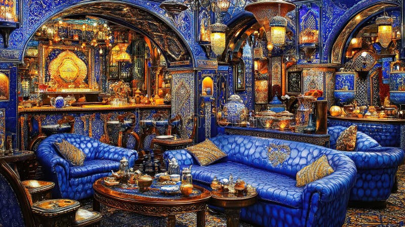 Blue Lounge, Moroccan Decor, Tea Service, Relaxing Atmosphere, Interior ...