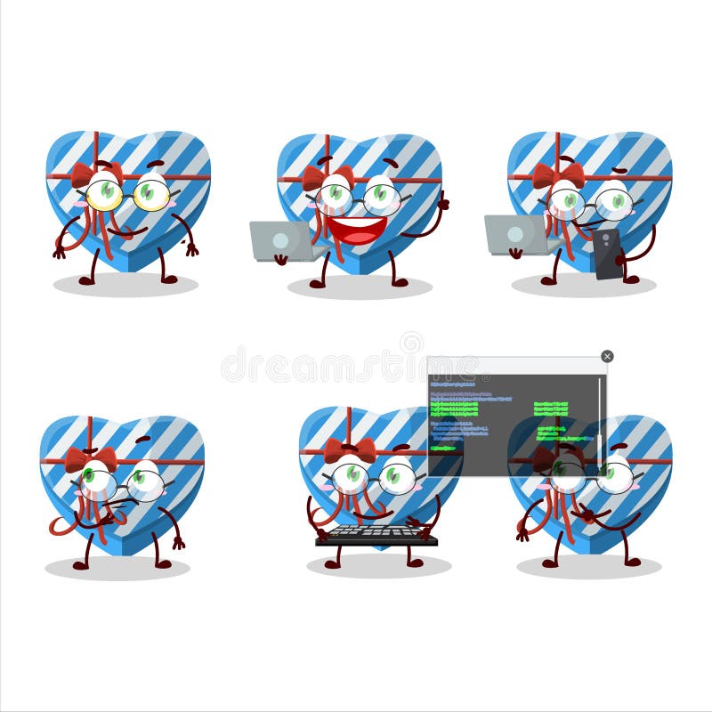 Blue Love Gift Box Programmer Cute Cartoon Character with Stock Vector ...