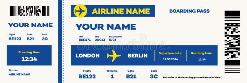 Blue Low Cost Airline Boarding Pass Template. Airplane Ticket Mock Up ...