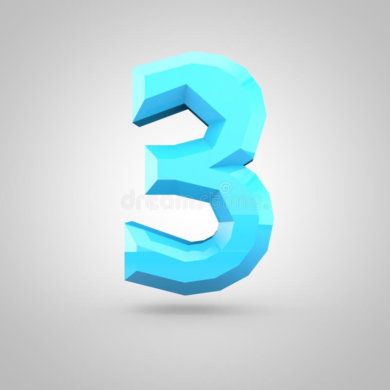 Blue Low Poly Alphabet Number 3 Isolated on White Background. Stock ...