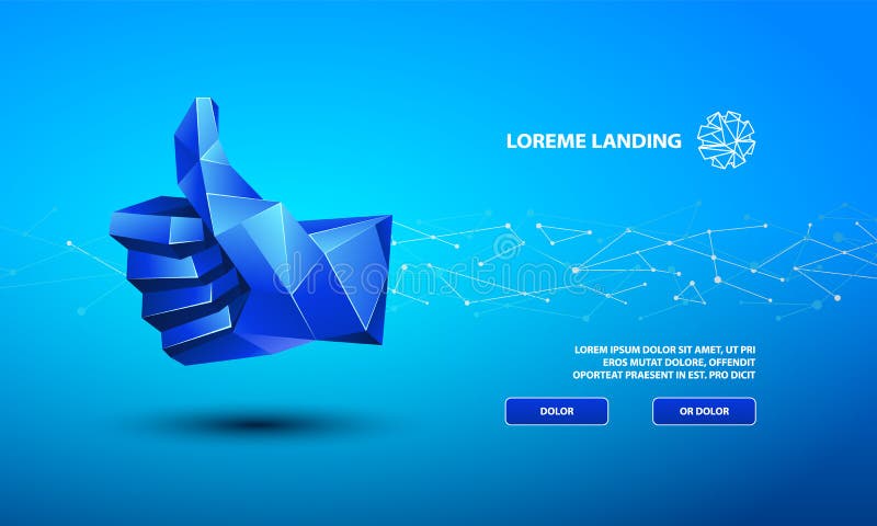 Blue Low Poly Thumb Up Symbol. Vector Technology Background for Landing ...