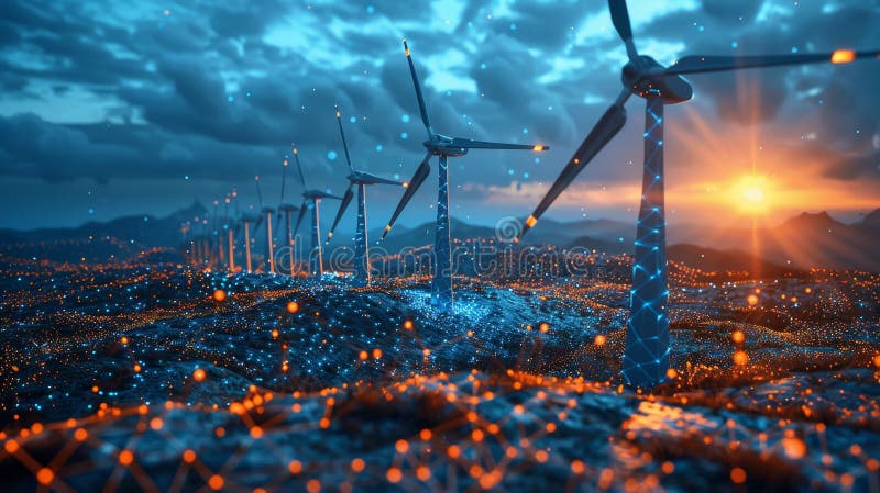 Blue Low Poly Wind Turbine with Different Positions of Vanes ...