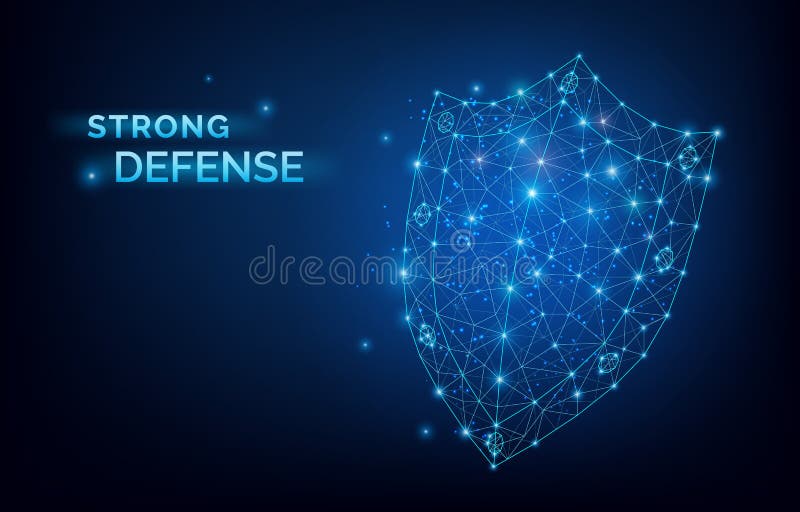Blue Lowpoly Security System Shield. Strong Defense Sign. Data ...