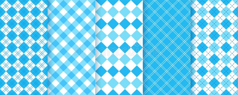 Argyle Lozenge Seamless Patterns. Blue Diamond Backgrounds. Vector ...