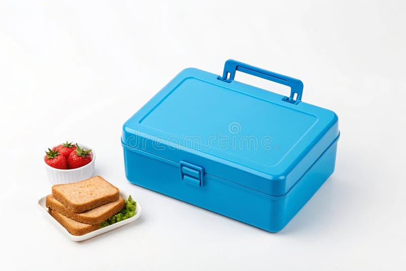 Blue Lunch Box on a White Background Stock Photo - Image of lifestyle ...