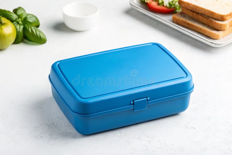 Blue Lunch Box on a White Background Stock Photo - Image of lunch ...