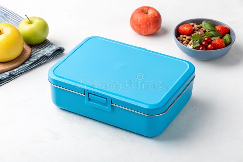 Blue Lunch Box on a White Background Stock Photo - Image of education ...