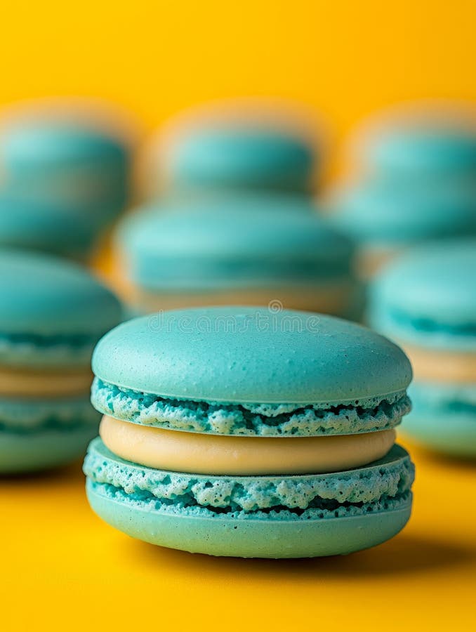 Blue Macarons on a Vibrant Yellow Background Stock Photo - Image of baking, sweet: 367434998