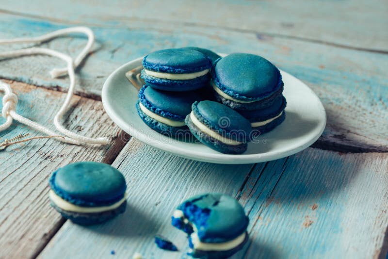 Blue Macaroons stock photo. Image of dessert, dough, kitchen - 73224188