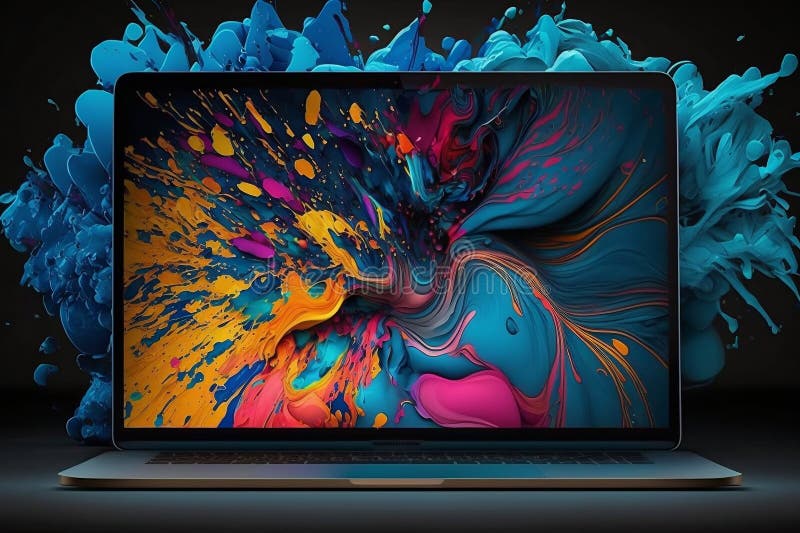 Blue MacBook Displaying a Colorful Digital Design for Web Design ...