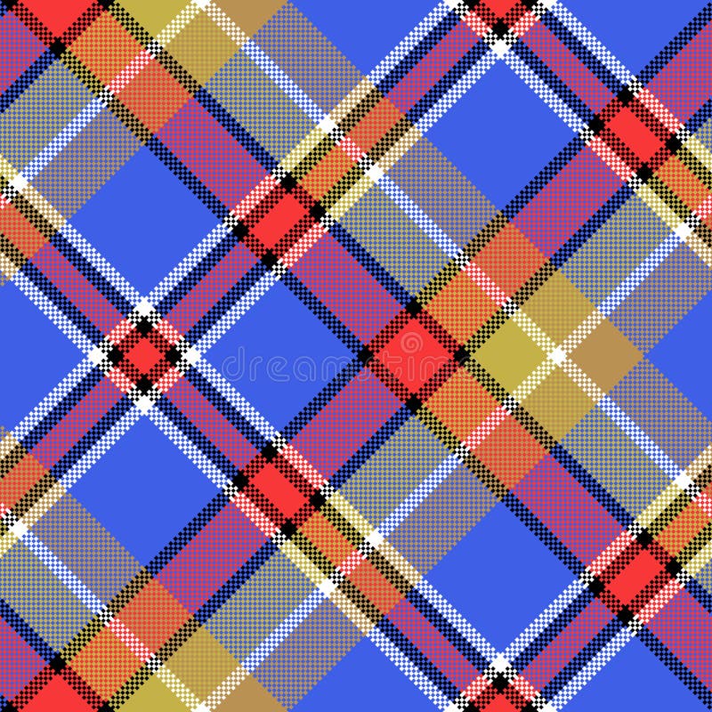 Blue Madras Pixel Texture Color Fabric Seamless Pattern Stock Vector ...