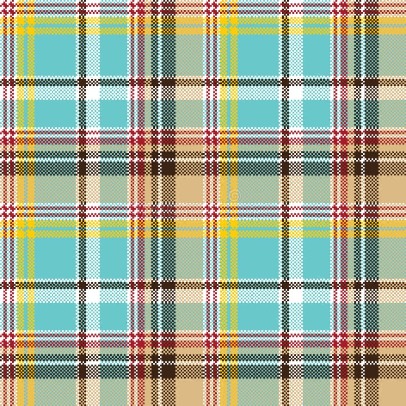 Blue Madras Pixel Texture Color Fabric Seamless Pattern Stock Vector ...