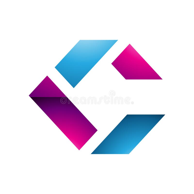 Blue and Magenta Glossy Square Letter C Icon Made of Rectangles Stock ...