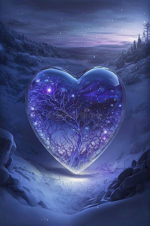 Blue Magic Heart with a Tree Inside, Generated Ai Illustration Stock ...
