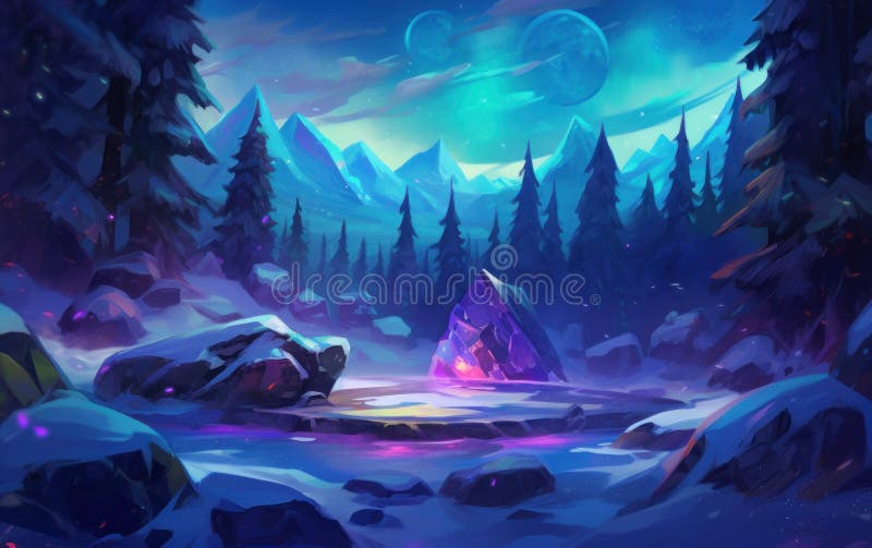 Blue Magical Scenery Poster Generative AI Stock Illustration ...