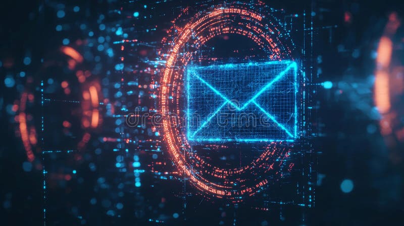 Blue Mail Icon Surrounded by Streams of Digital Data, Representing ...