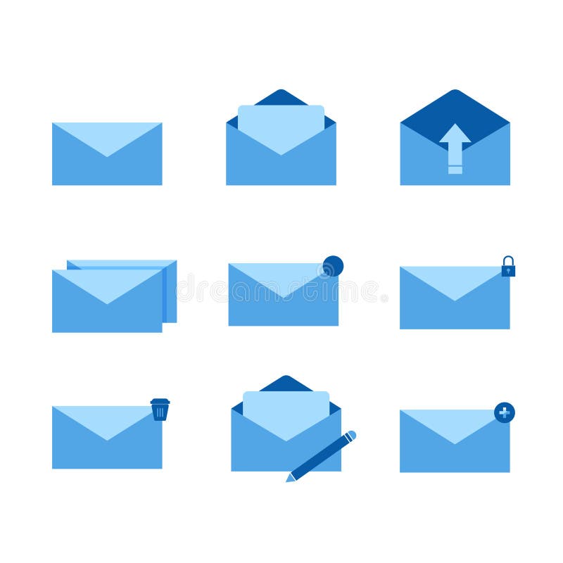 Isolate Blue Mail Icon Set Vector, Message, Envelopes, Vector ...