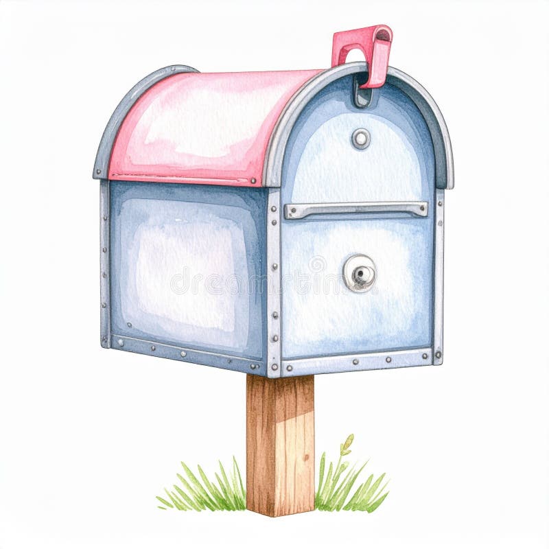 Blue Mailbox with Pink Top on Wooden Post Stock Illustration ...