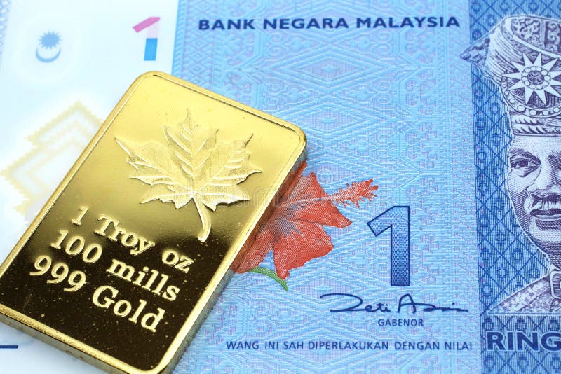 A Blue Malaysian One Ringgit Note with a Gold Bar in Macro Stock Image ...