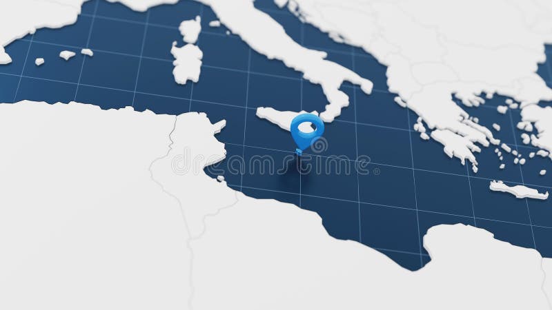 Blue Malta 3d Map with Pointer Pin Surrounded with Other Countries in ...