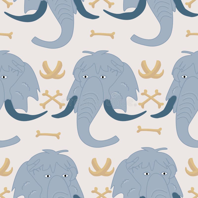 Blue Mammoth in a Seamless Pattern Design Stock Vector - Illustration ...