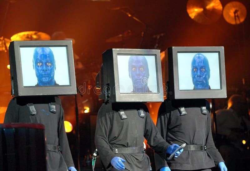 Blue man group performance editorial stock image. Image of drum - 4271809