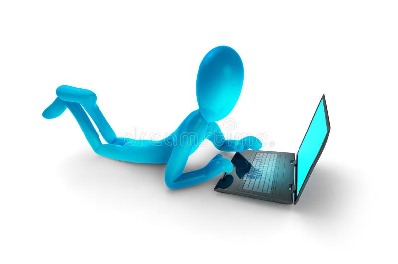 Blue man with laptop stock illustration. Illustration of computer ...