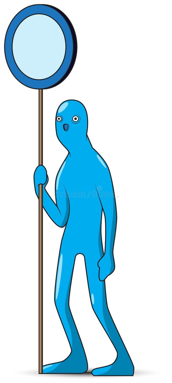 Blue Man Standing with a Sign Stock Vector - Illustration of blue, eyes ...