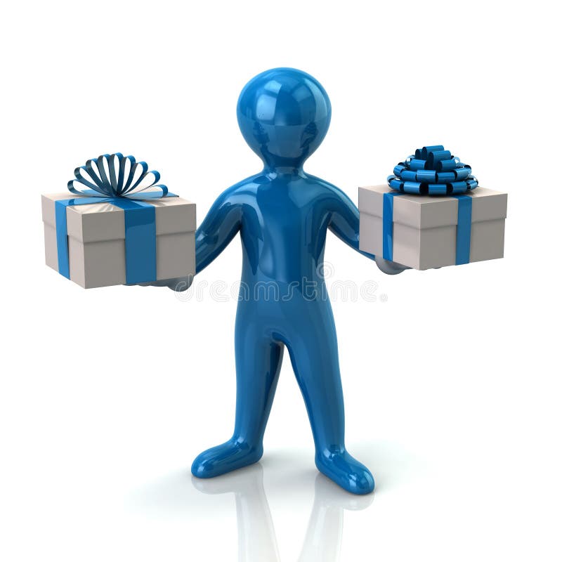 Blue Man and Two Gifts Boxes Stock Illustration - Illustration of ...
